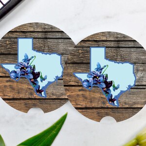 Wooden Texas Bluebonnet Car Coasters set of 2 Rubber or | Etsy