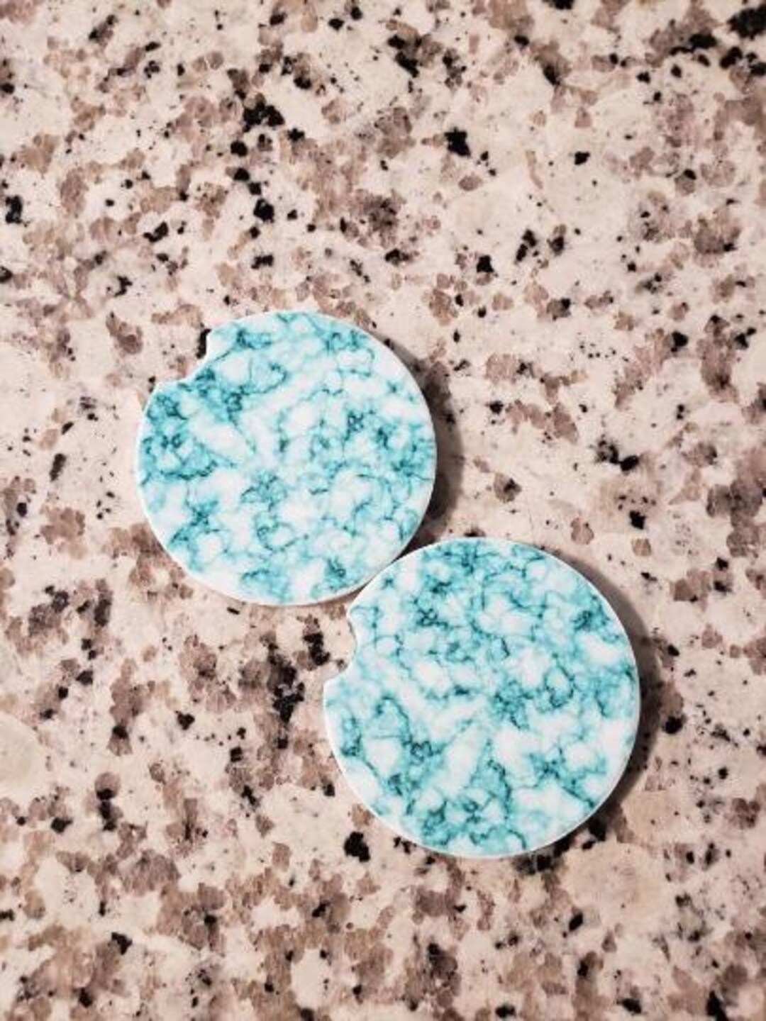 Turquoise Marble Car Coasters (set of 2 Rubber or Sandstone Car ...