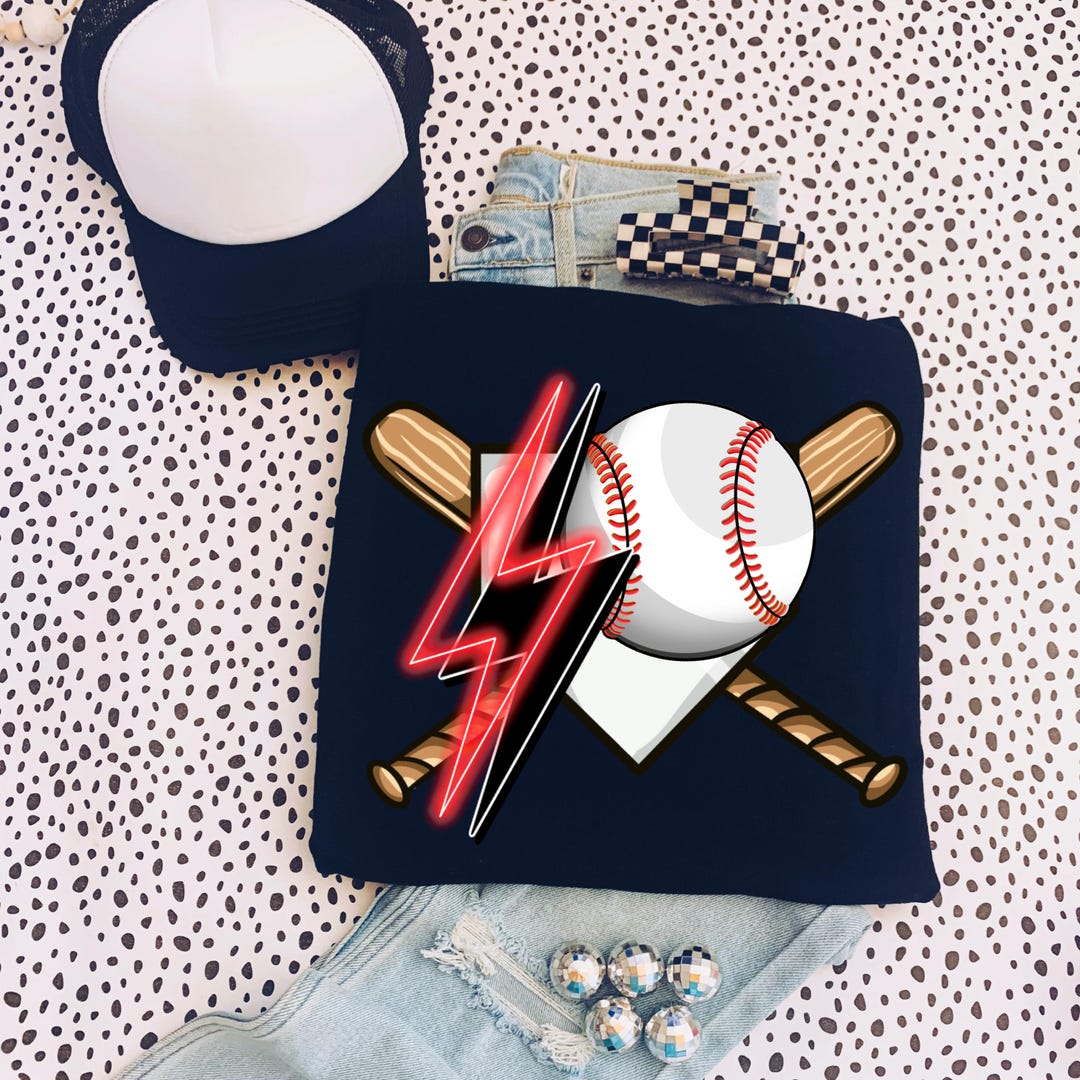 Baseball Lightning Bolt Tee - Etsy