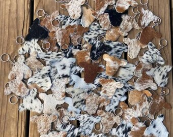 Cow Head Keychain Cowhide Hair on Leather Western Boho Key Ring ...