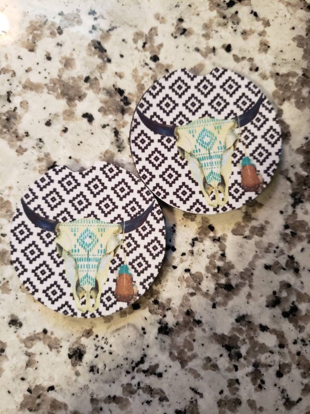 Aztec Steer Head Car Coasters set of 2 Rubber or Sandstone - Etsy