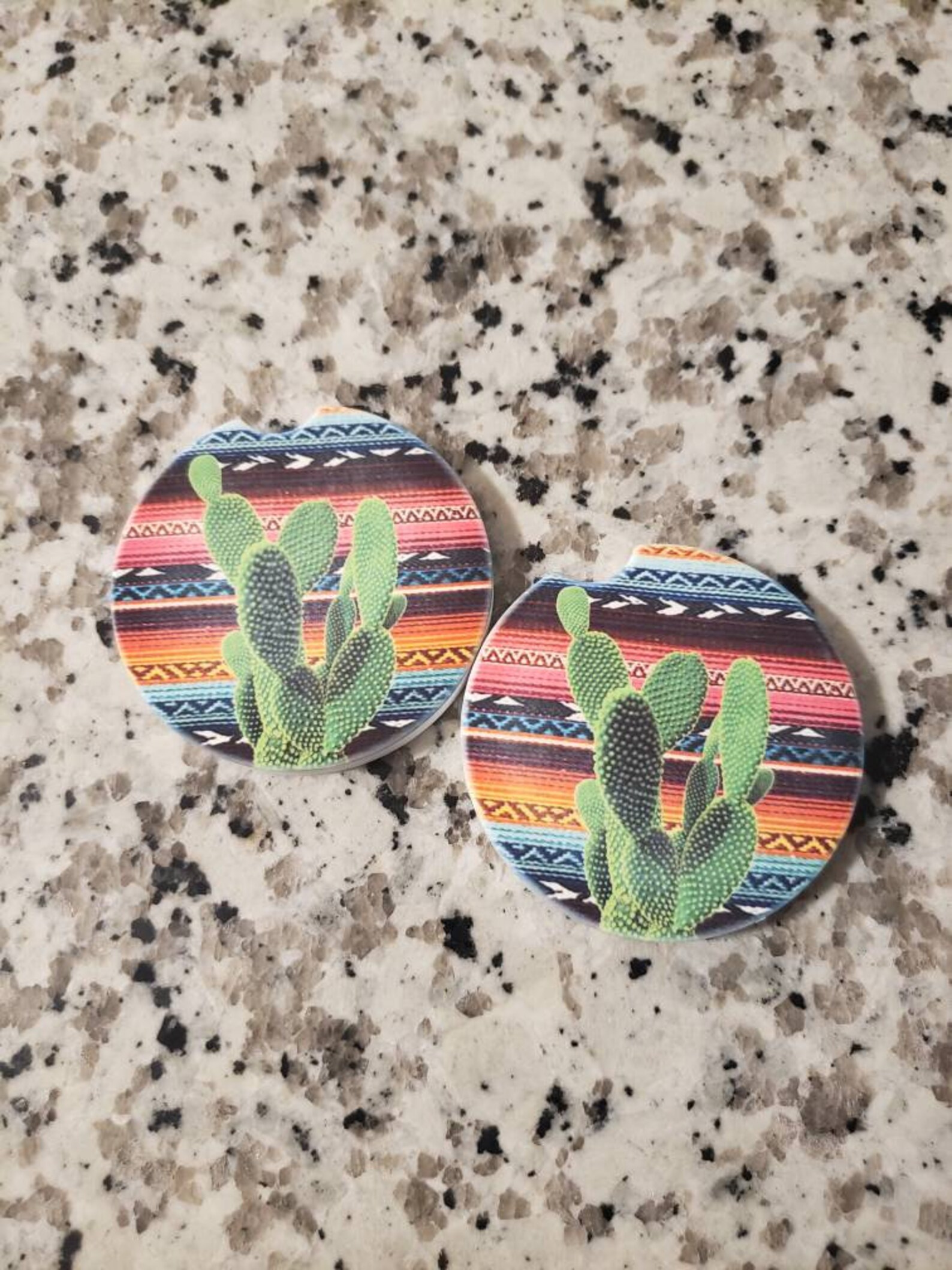 Serape Cactus Car Coasters set of 2 Rubber Car Coasters | Etsy