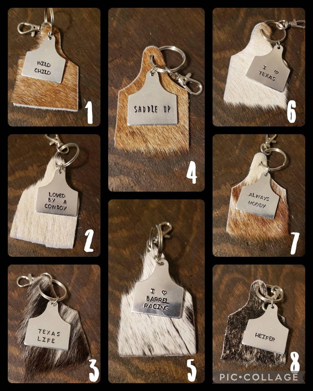 Cowhide Cattle Tag Keychain + Stamped Tag | Rodeo Accessory Hair on ...