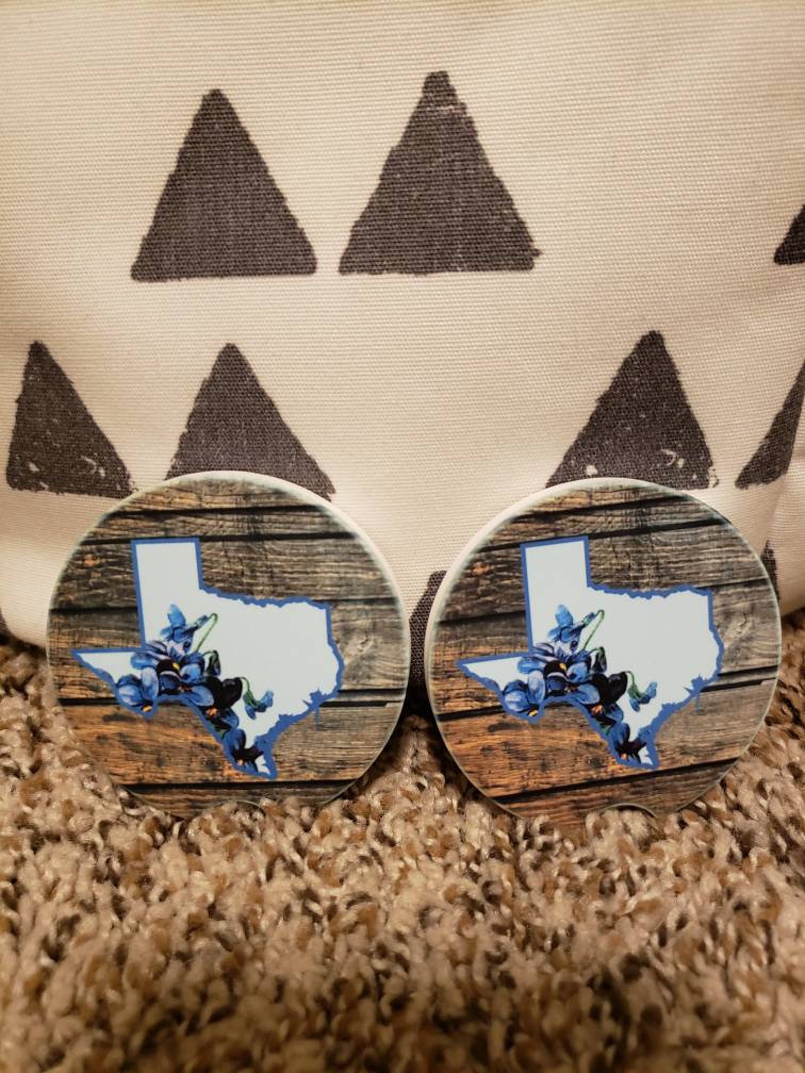 Wooden Texas Bluebonnet Car Coasters set of 2 Rubber or - Etsy