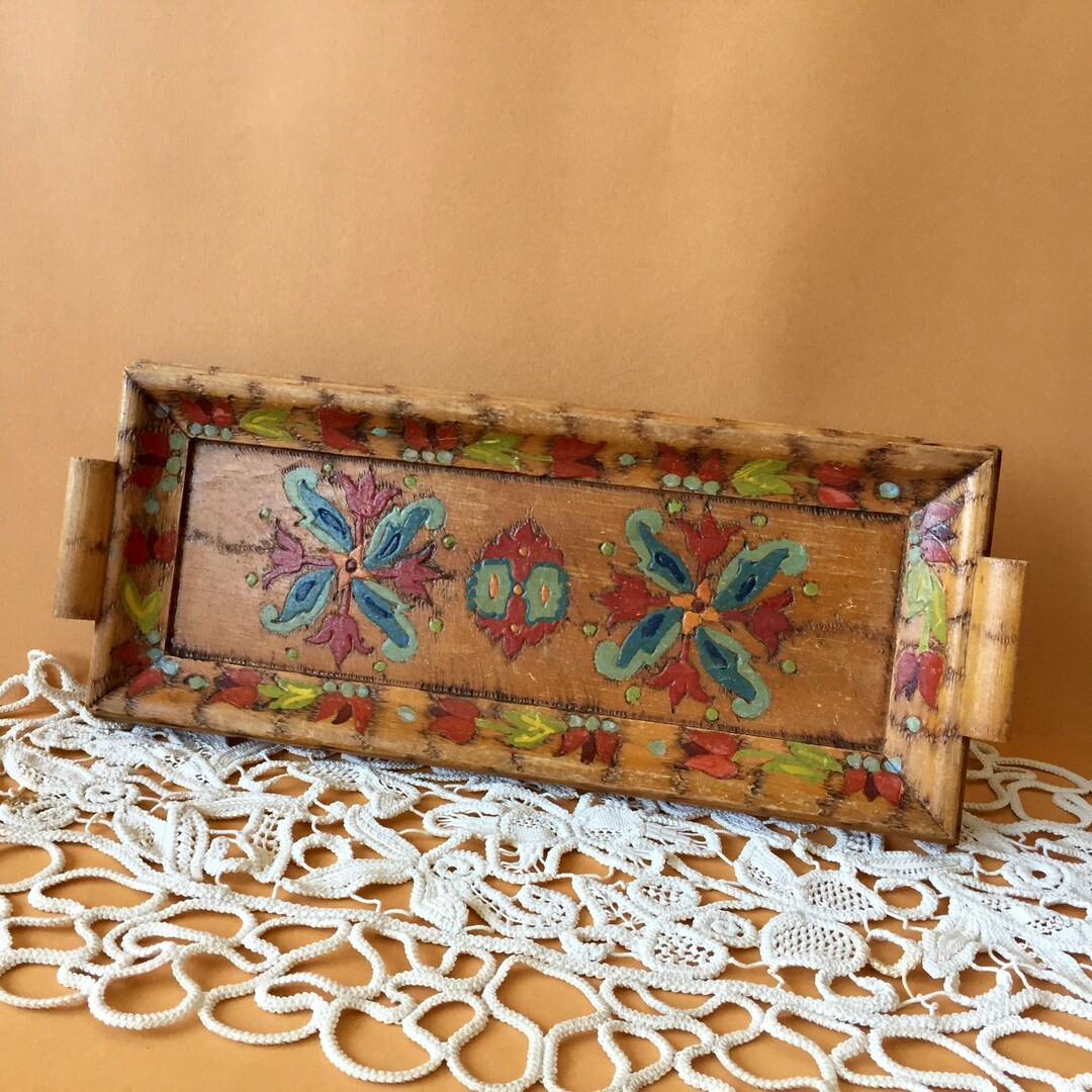 Vintage Wooden Rectangle Hand Made Hand Painted Floral Tray - Etsy