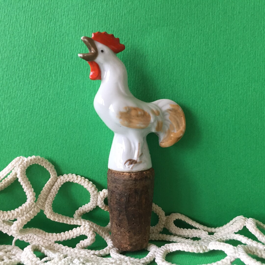 Vintage Porcelain Rooster Bottle Stopper Pourer Made in - Etsy