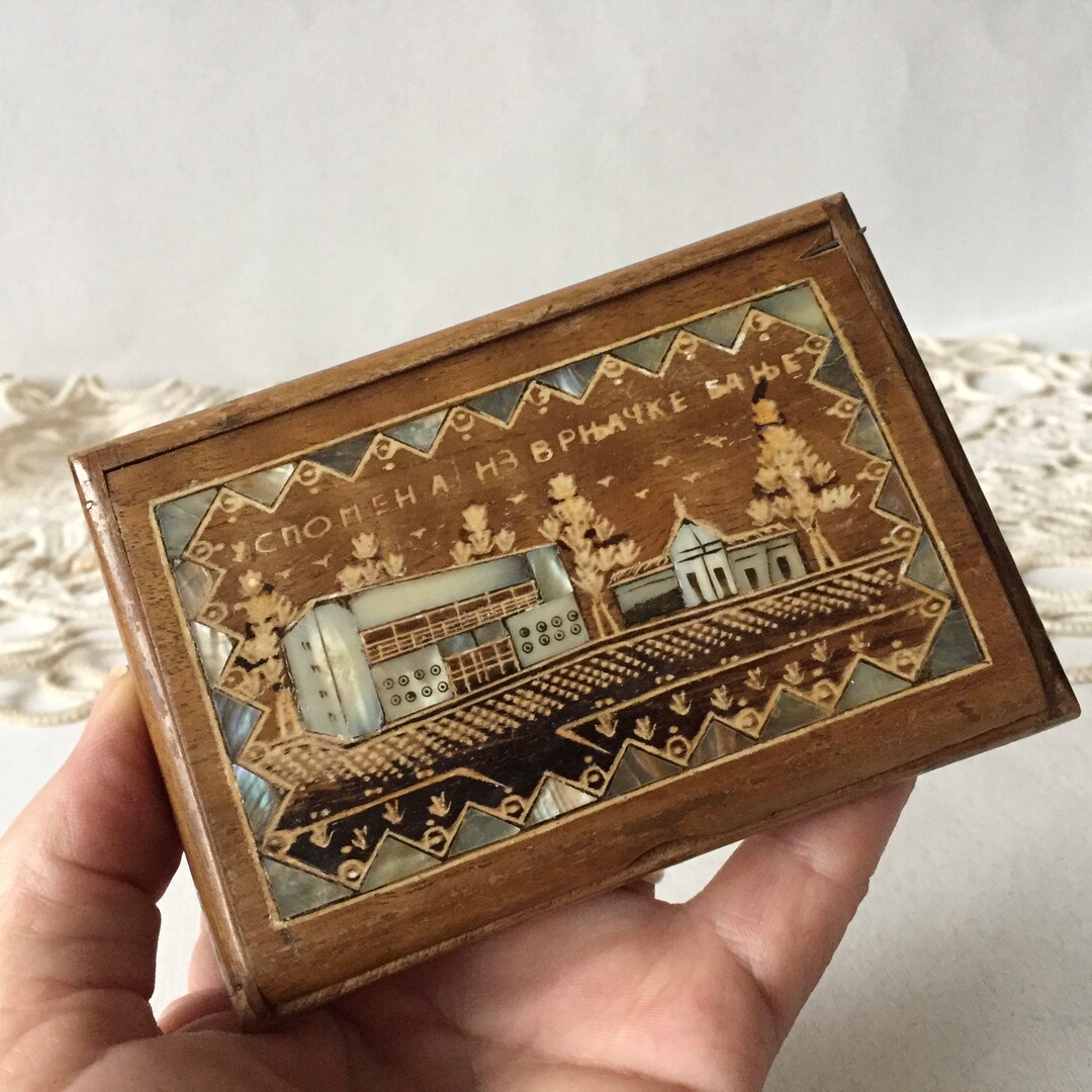 Vintage Wooden Cigarette Case Inlaid Mother of Pearl Memory Vrnjačka ...
