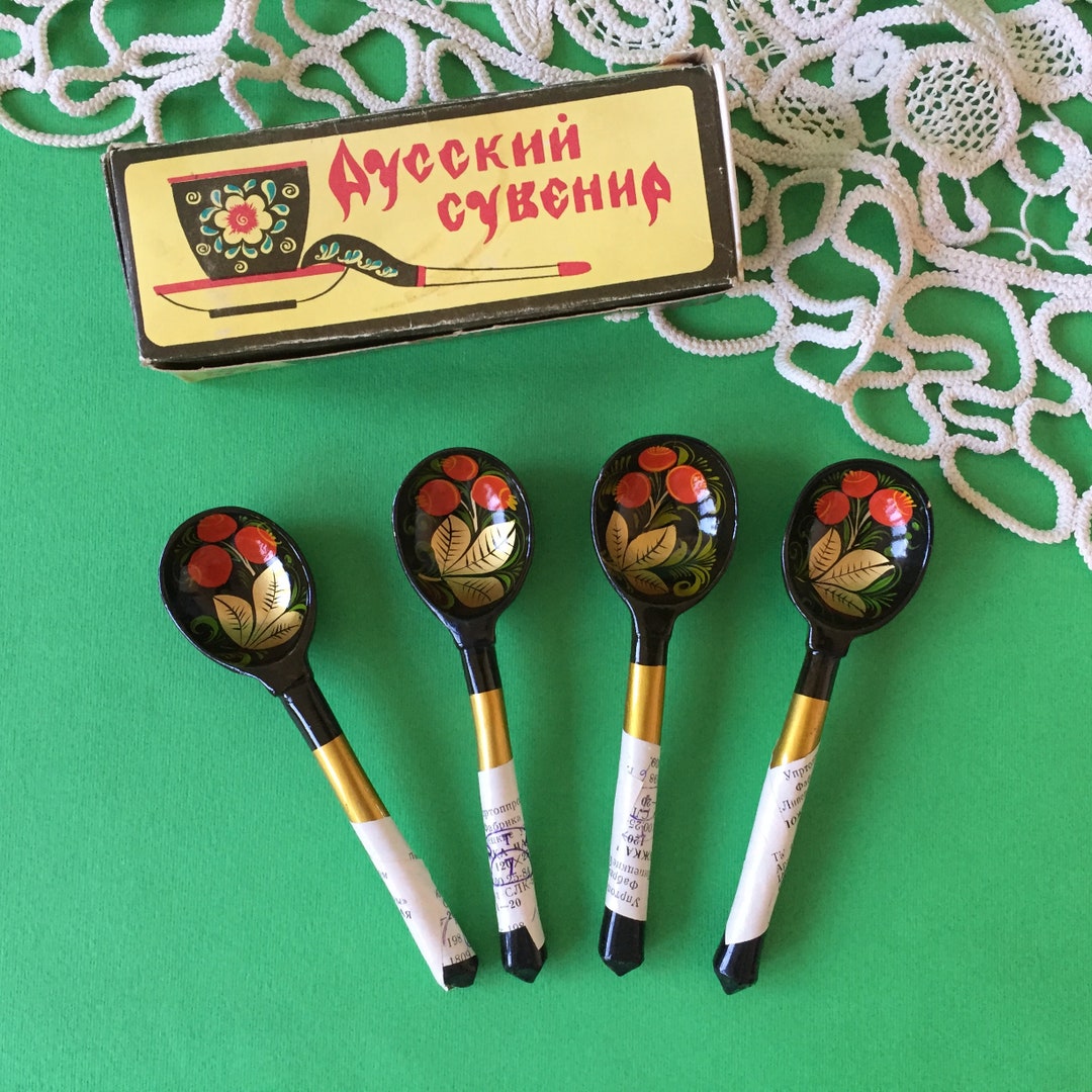 Vintage 1986s USSR Russian Folk Art Hand Painted Wooden Spoons - Etsy