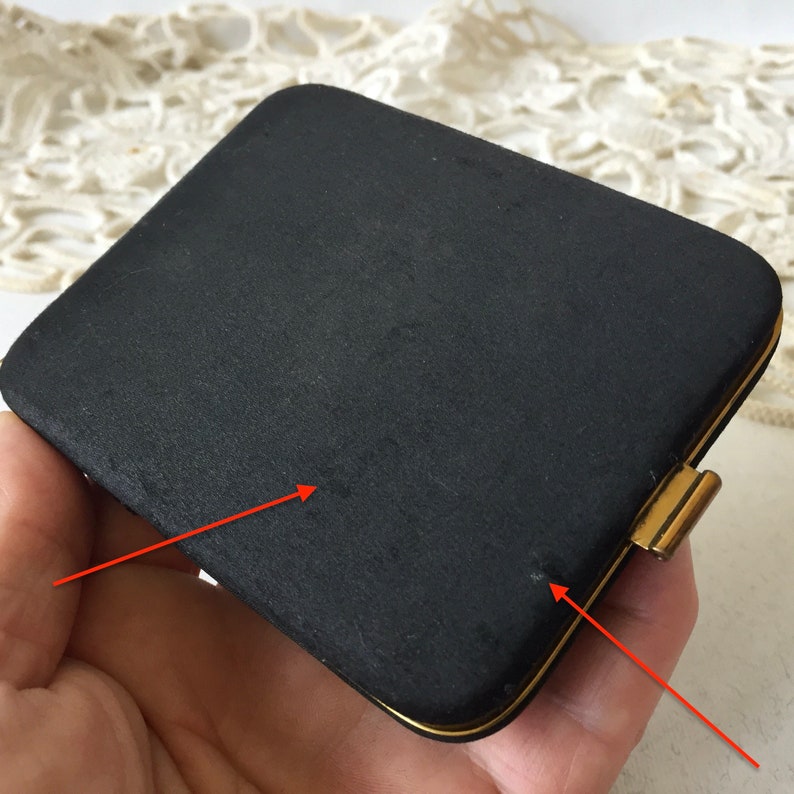 Vintage Black Silk Petit Point Compact Mirror Powder Card Case? With ...