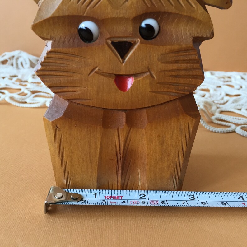 Vintage Carved Wooden Wall Hanging Dog Shaped Glass Eyes Pocket Box ...