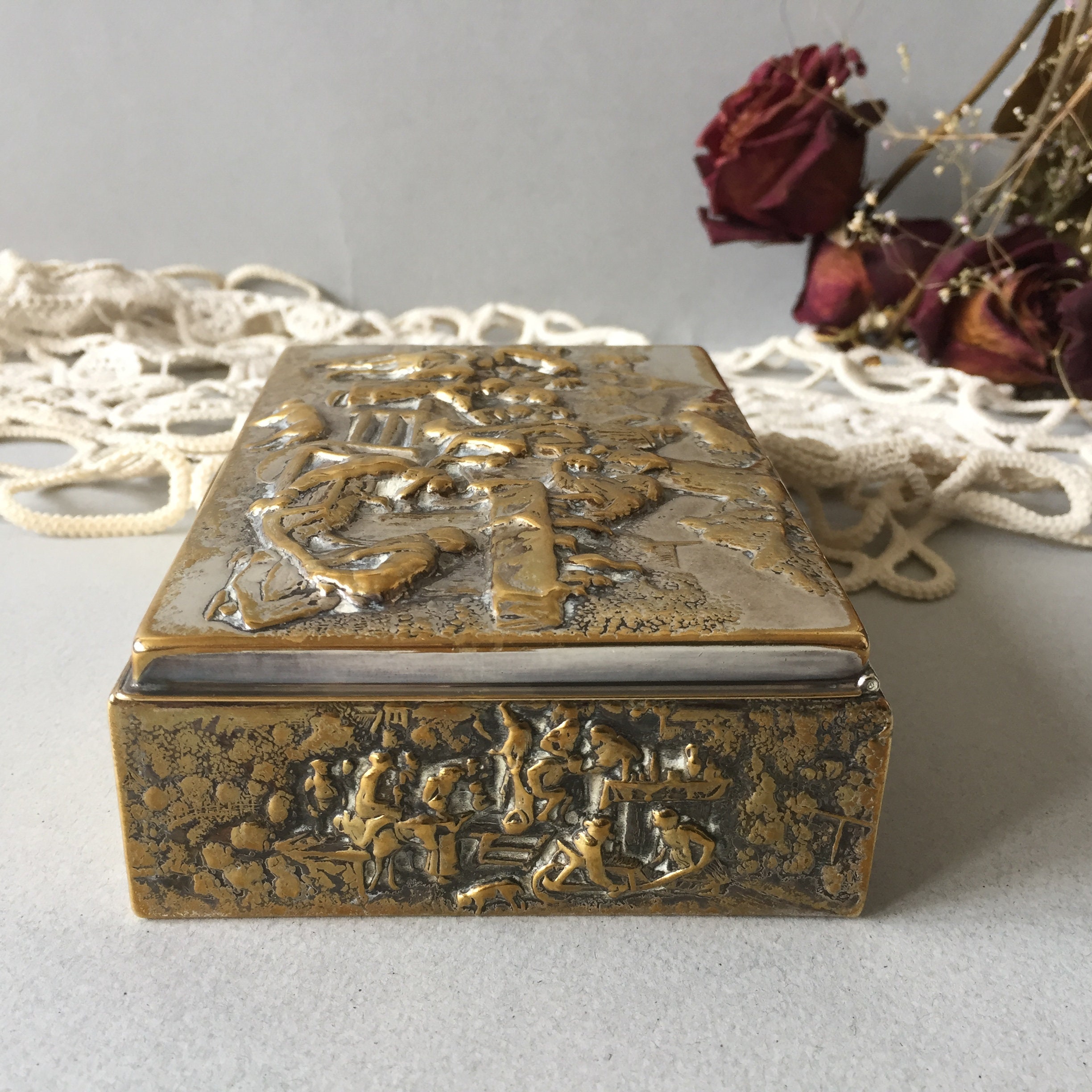 Vintage Dutch Zilpla 90 Silver Plated Relief Box Dutch Village Scenes ...