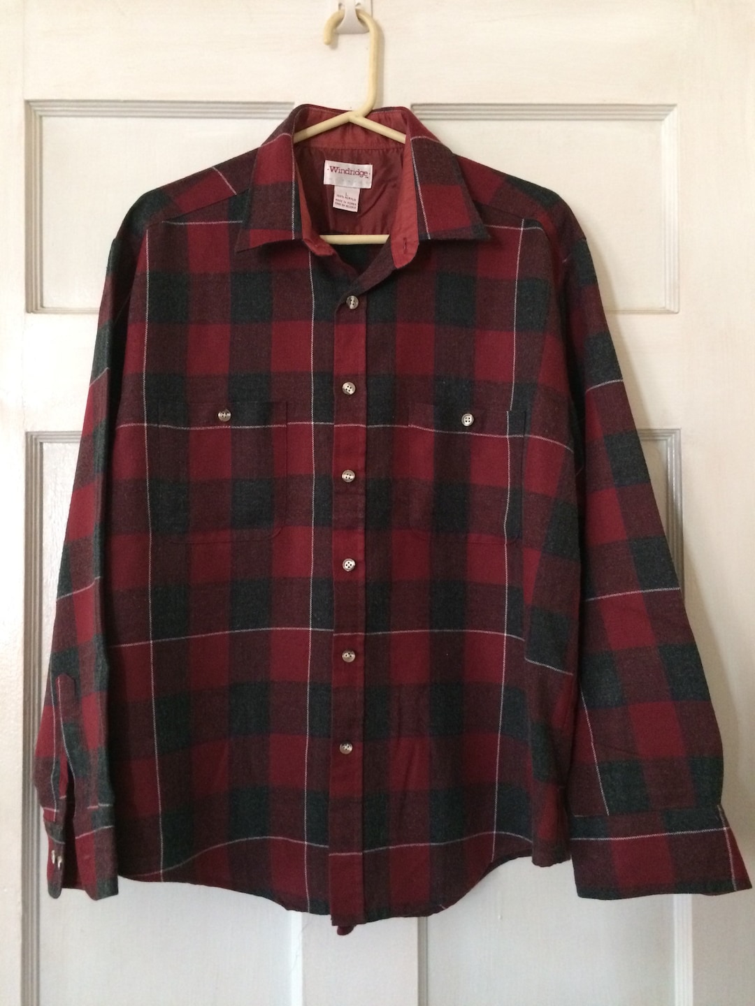 Vintage Windridge Plaid Shirt: Red Gray Acrylic Button Up, Men's L - Etsy
