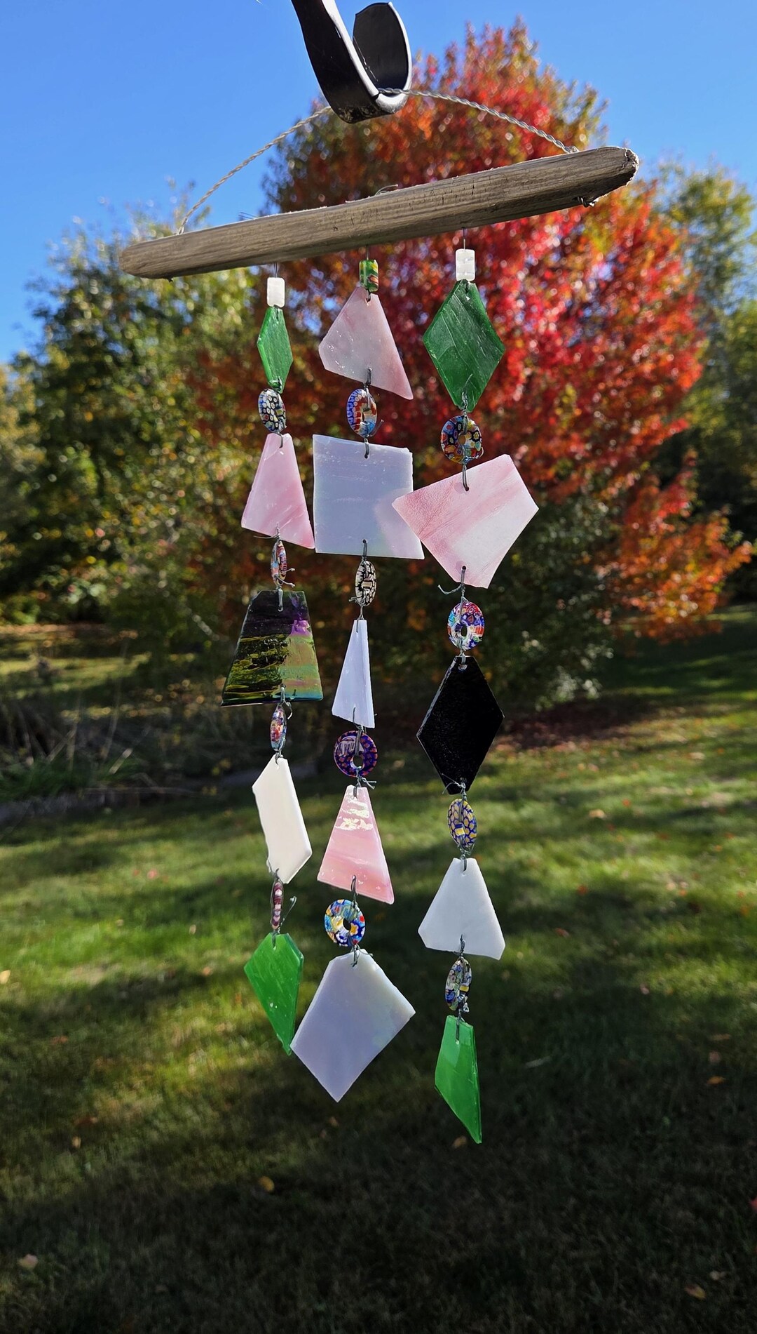 Iridescent Stained Glass Wind Chime With Millefiori Beads - Etsy