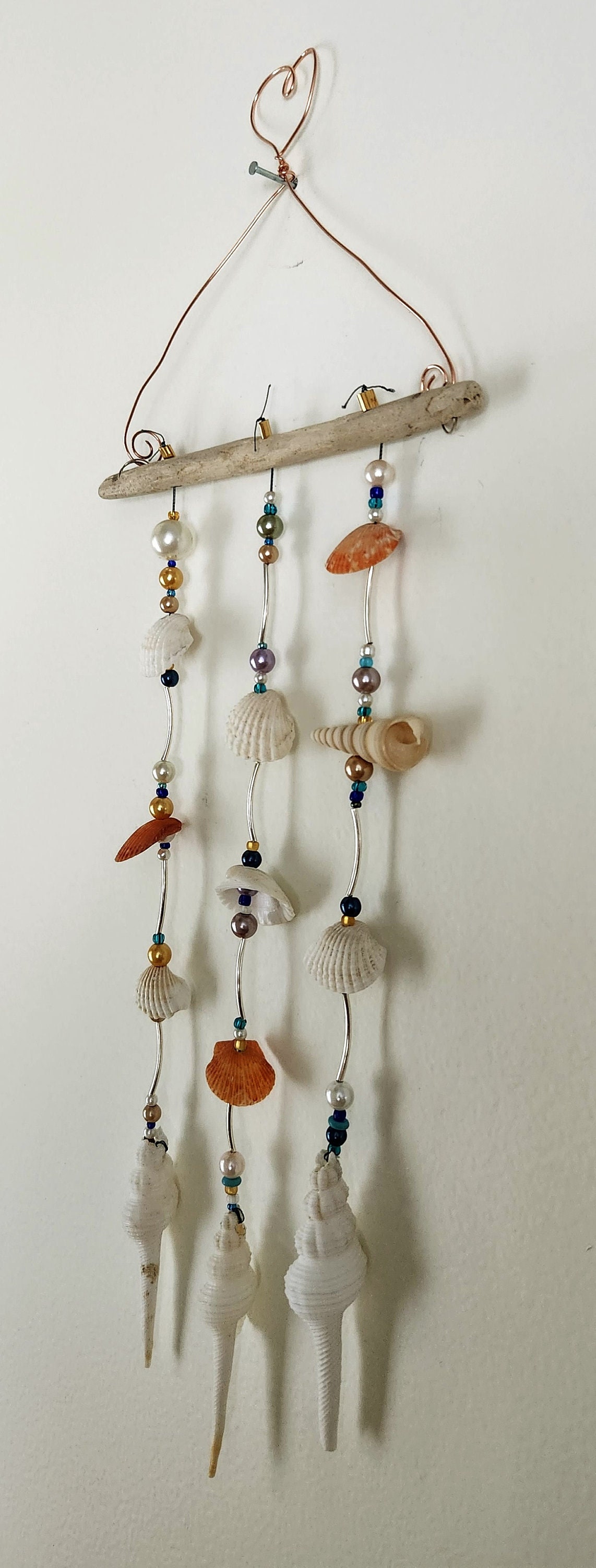 Driftwood Seashells Hanging Wind Chime With Glass Beads for Home Décor ...