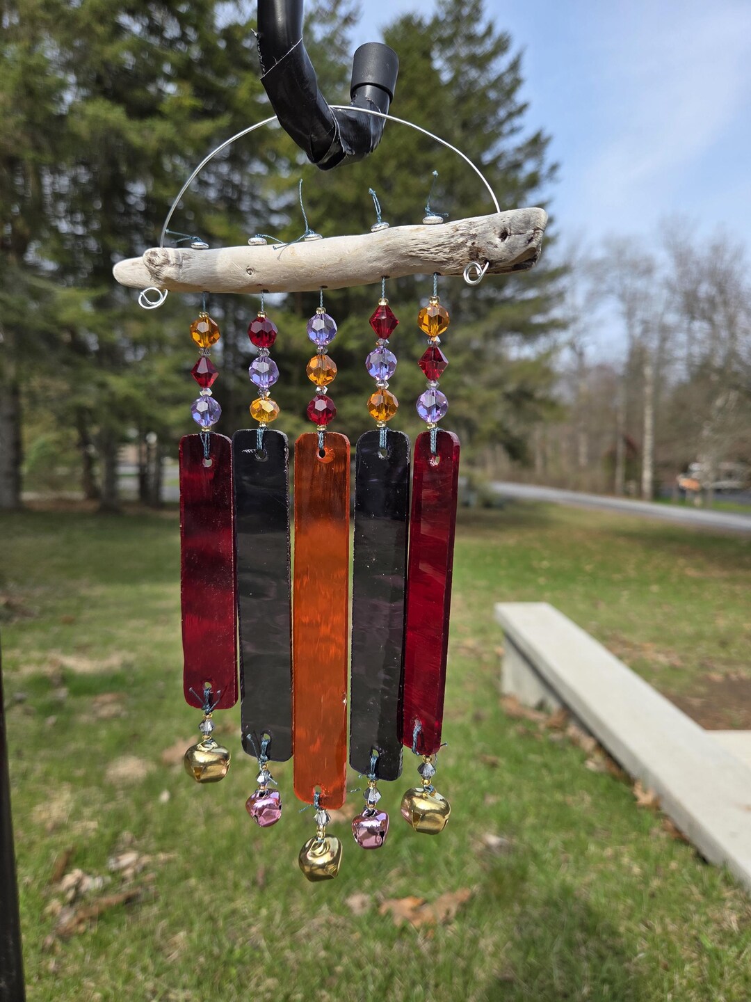 Stained-glass Boho Art Wind Chime of Purples Oranges Reds and Colorful ...