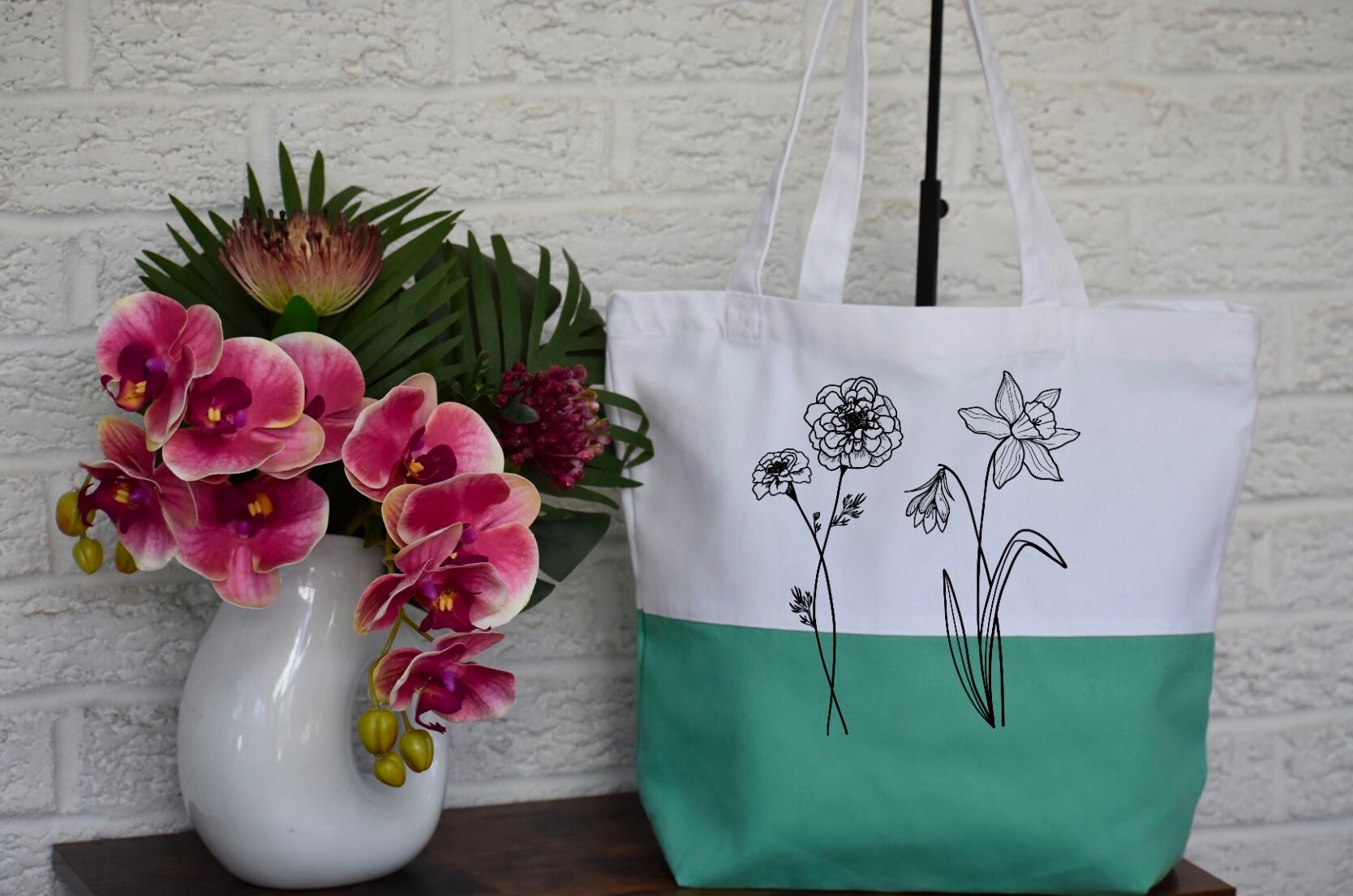 Canvas Tote Bag Minimalist Floral - Aesthetic Reusable Grocery Bag For ...