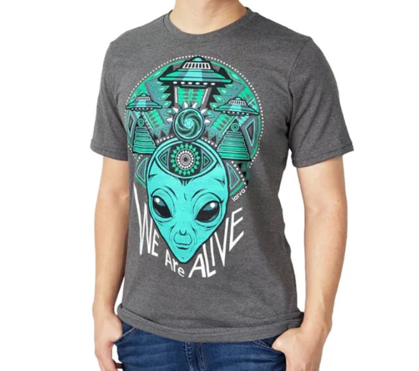 Alien UFO Pyramid T Shirt - Trippy Graphic Print - Sacred Geometry ...