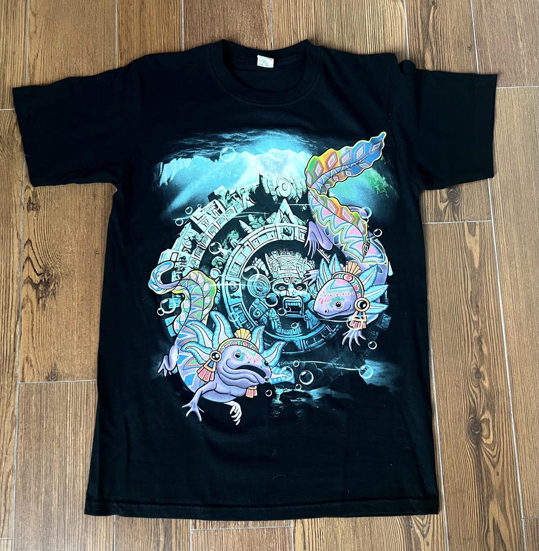 Psychedelic Aztec Calendar Ajolote T Shirt Axolotl Visionary Art Aztec ...