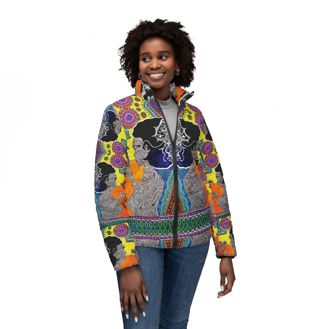 Women Puffer Jacket With Art. Bohemian Jacket. Art Print Coat ...