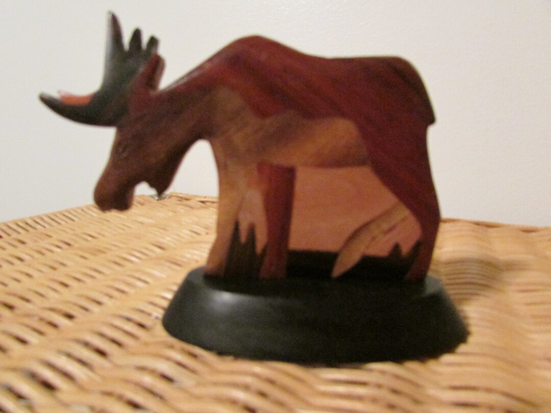Vintage Moose Intarsia Wood Carved With a Connecting Base - Etsy