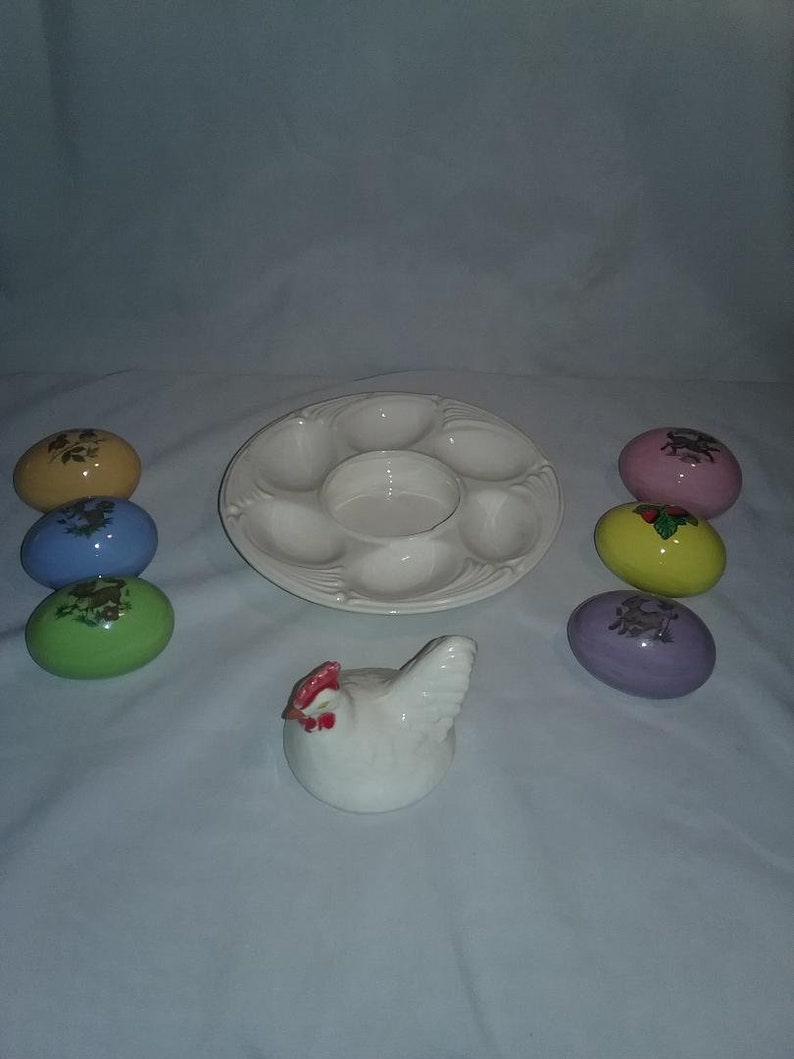 Ceramic Chicken Egg Dish With Ceramic Eggs,vintage Handmade Egg Dish ...