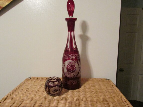 Vintage Bohemian Crystal Ruby Red Cut to Clear Wine Decanter | Etsy