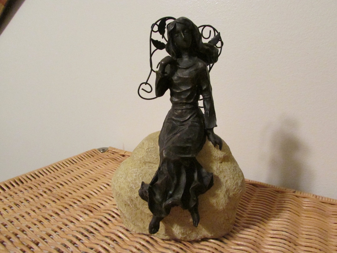 Vintage Ganz Resin Angel Sitting on a Rock With Wire Wings - Etsy