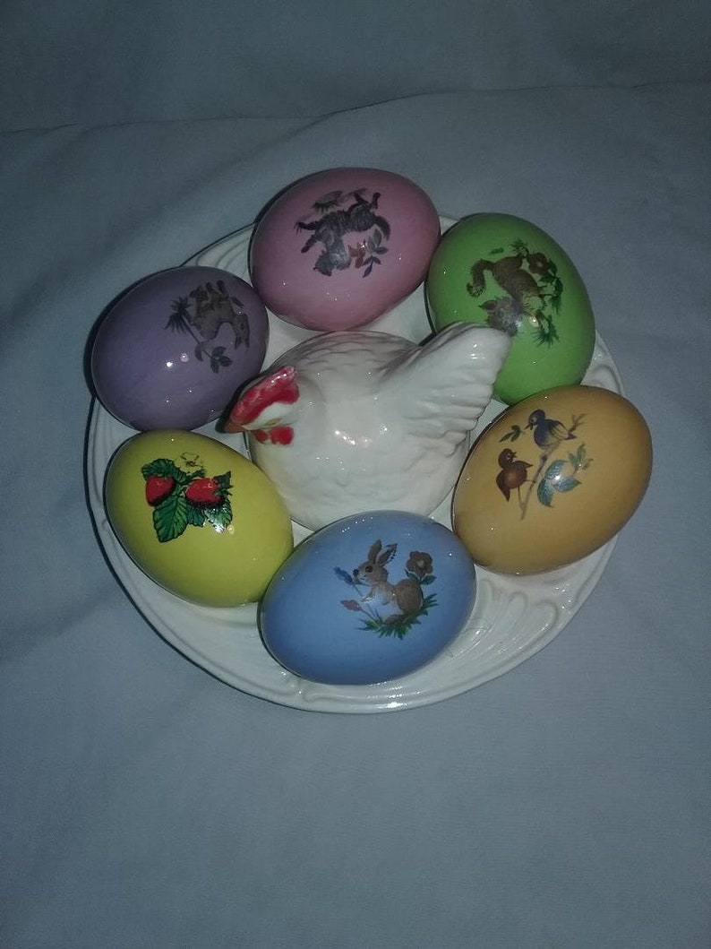 Ceramic Chicken Egg Dish With Ceramic Eggs,vintage Handmade Egg Dish ...
