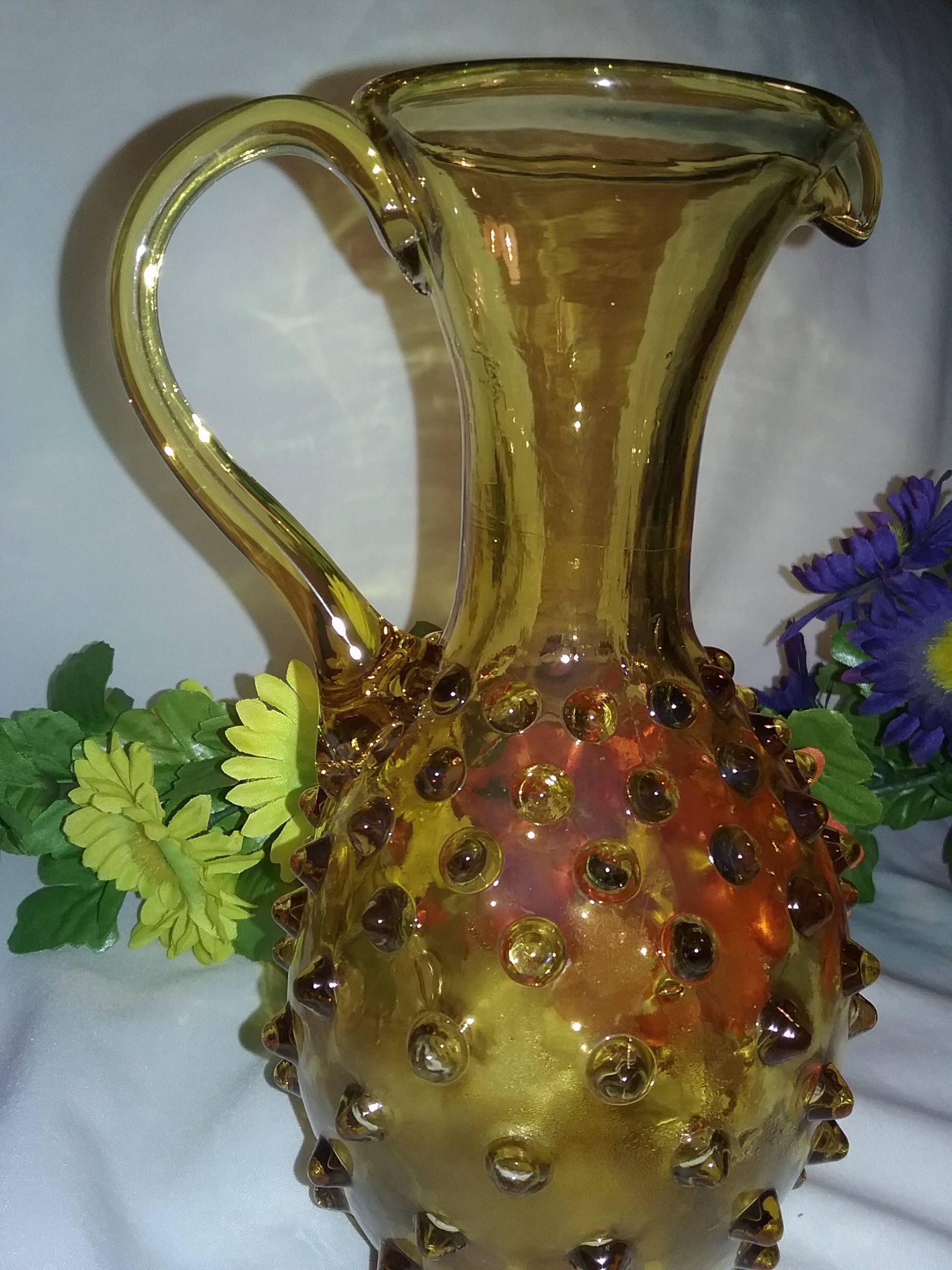 Vintage Hobnail Amber glass pitcher with knobs.Amber glass | Etsy