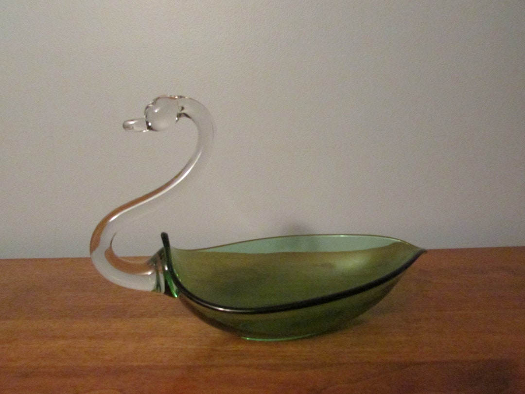 Duncan & Miller Clear and Green Swan Dish - Etsy