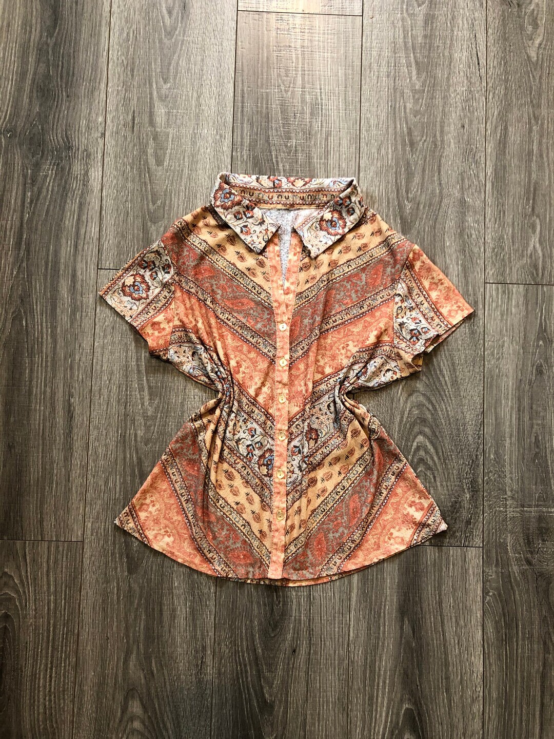 70's Inspired Semi Sheer Second Skin Button up Paisley Shirt, Collared ...
