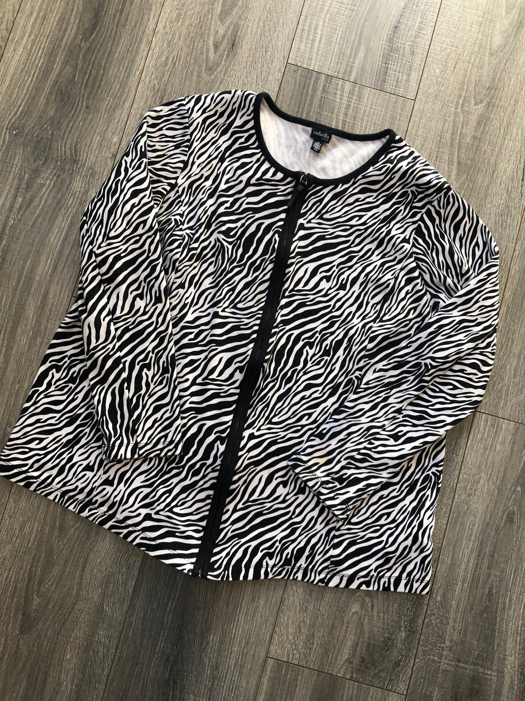 2000's Zebra Print Zip up Sweater, Light Weight Women's Zebra Print ...