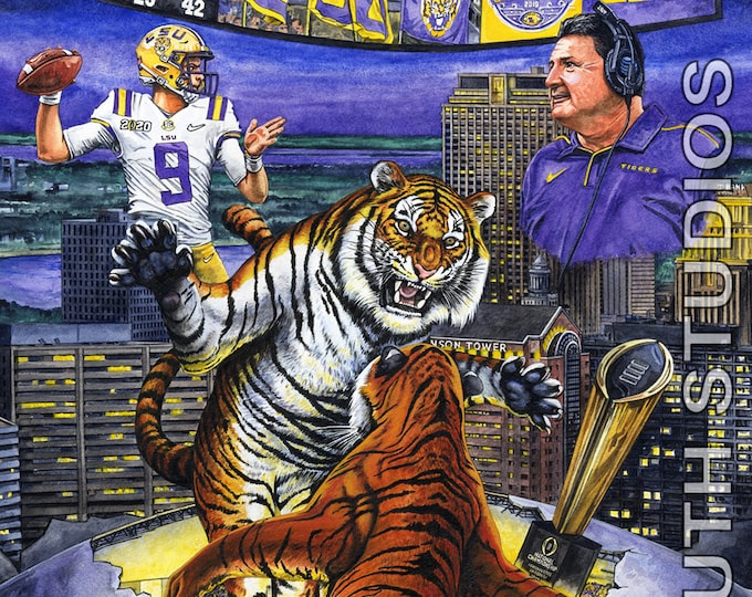 LSU Art Print. One Team One Heartbeat-lsu Louisiana Art - Etsy