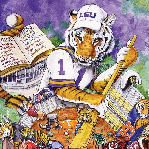 LSU Art Print Mike the Tiger Eyes With LSU in Cypress Trees - Etsy