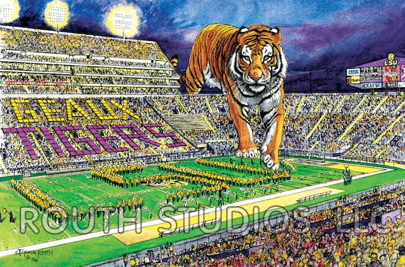 LSU Louisiana art print Tiger Stadium Mike the Tiger | Etsy