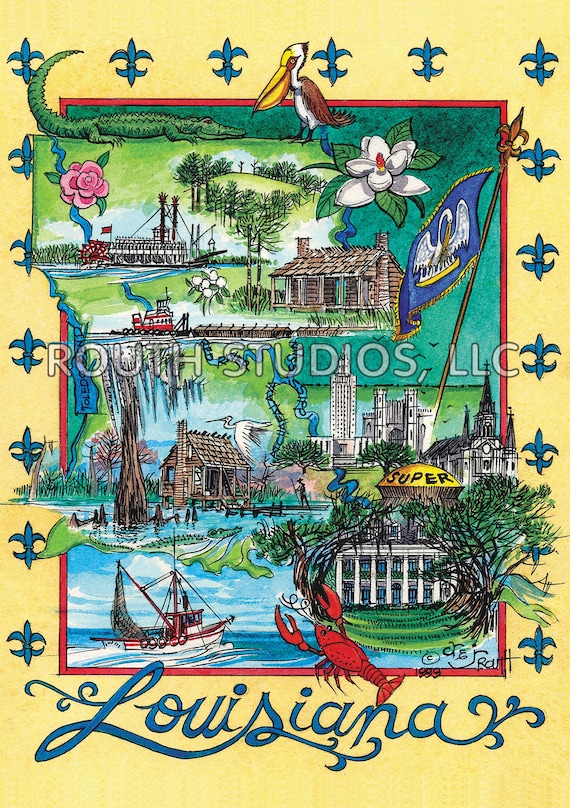Louisiana Art Print Louisiana State Icons Art Print with | Etsy
