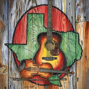 Texas Music Instruments - Art by Craig Routh - Etsy