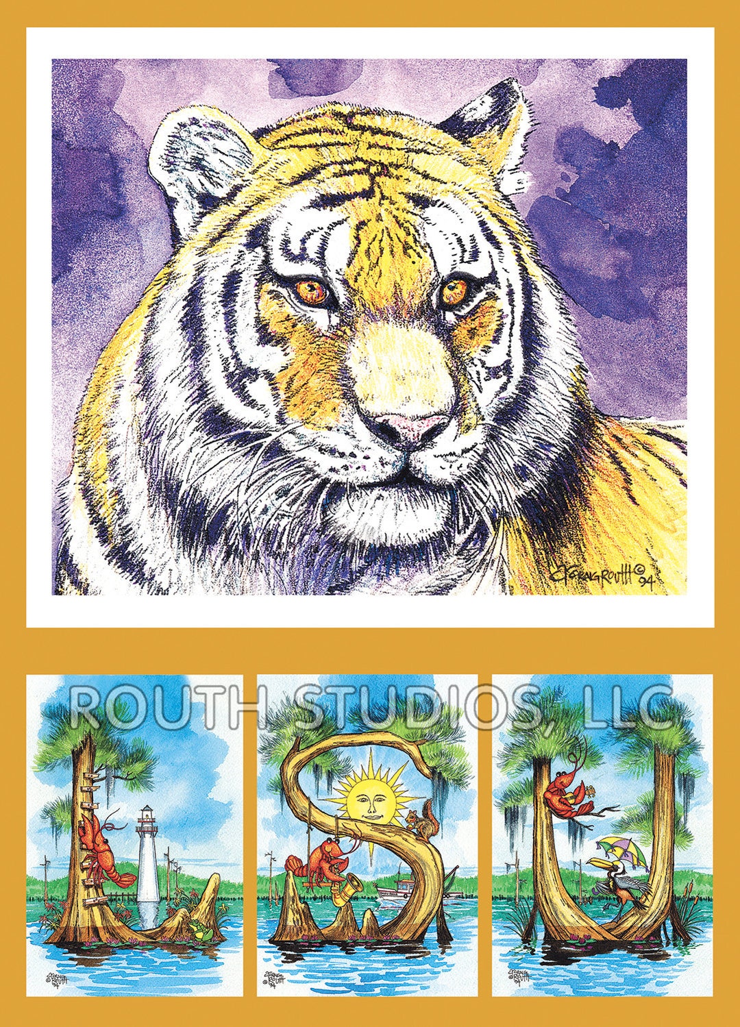 LSU Art Print, Mike the Tiger With LSU in Cypress Trees, Licensed SEC ...