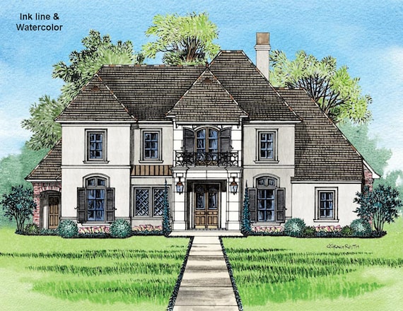 Custom Home Portrait Architectural Rendering Style - Etsy