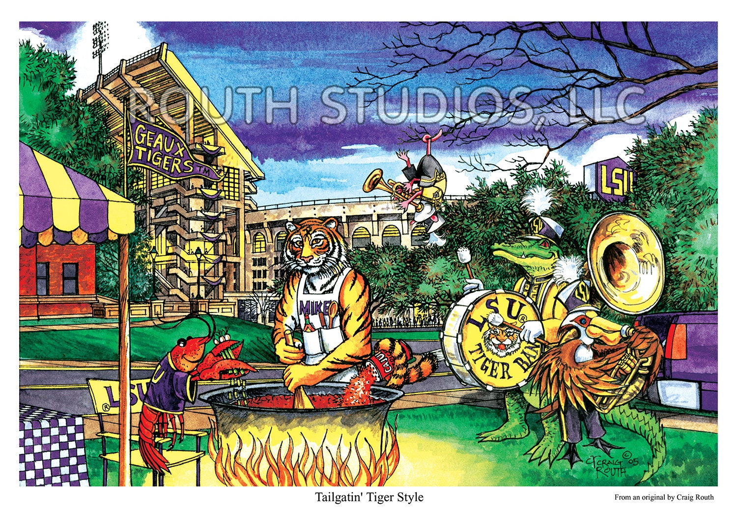LSU Art Print, Tailgating Tiger Style, Mike the Tiger Licensed SEC ...