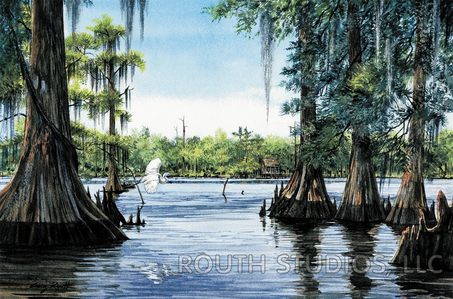 Louisiana Art Print swamp scene Egret at Lake Verret. | Etsy