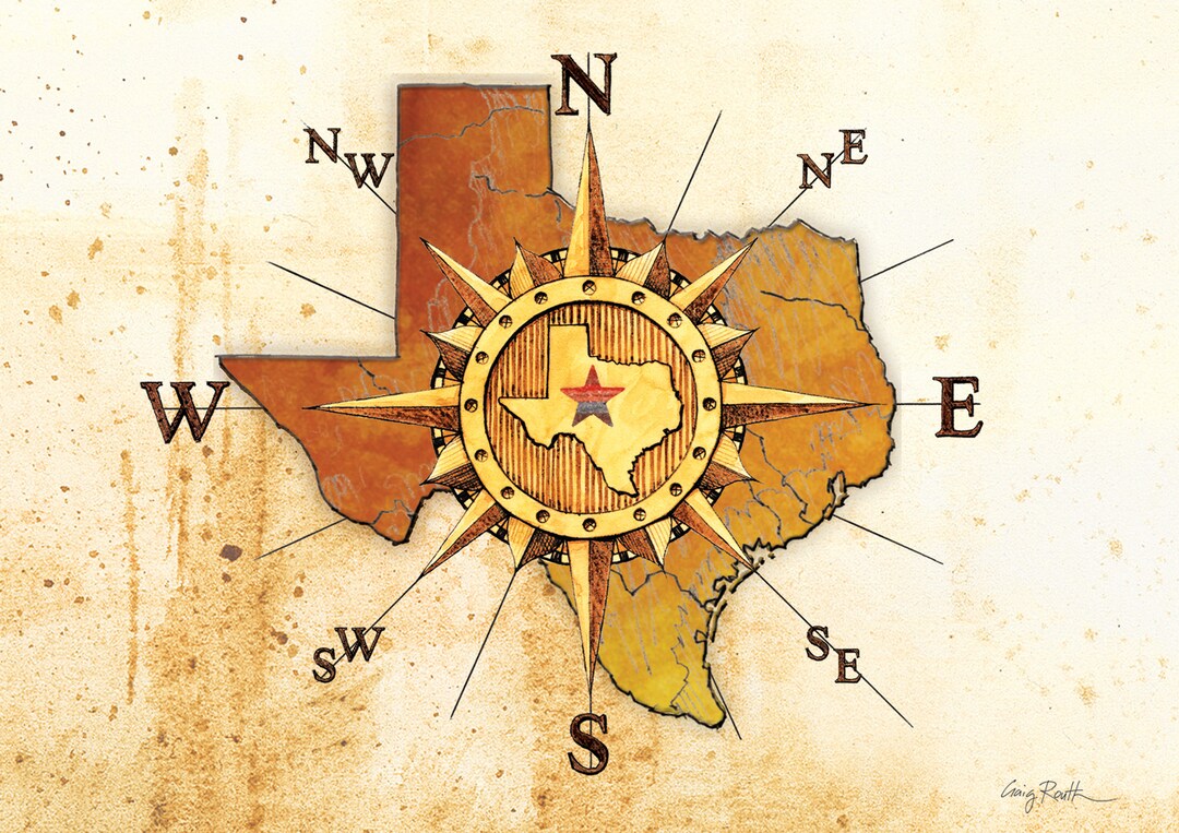 Texas, North, South, East, West - Art by Craig Routh - Etsy