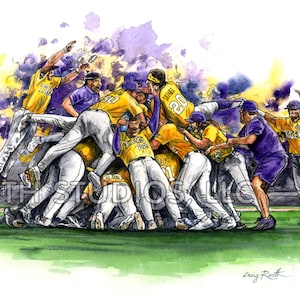 The 2023 Dog Pile, Number 7! LSU Art Print. Men's Basebal National ...