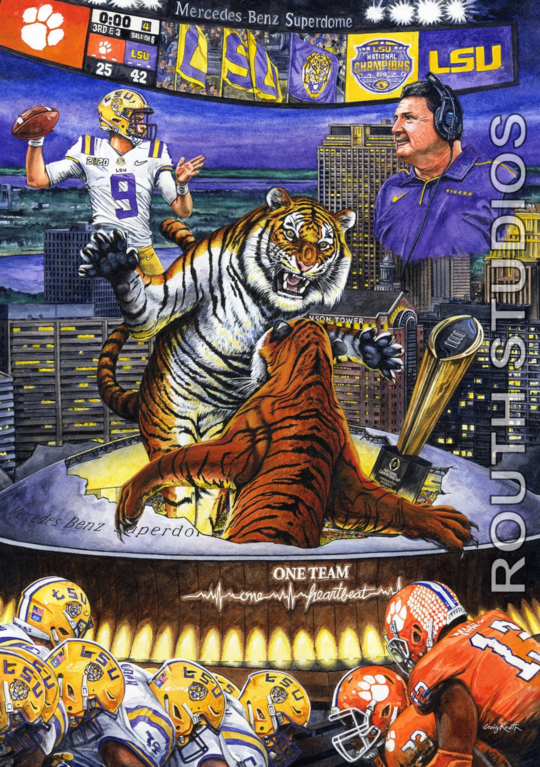 LSU Art Print. One Team, One Heartbeat-lsu Louisiana Art Print, Mike ...