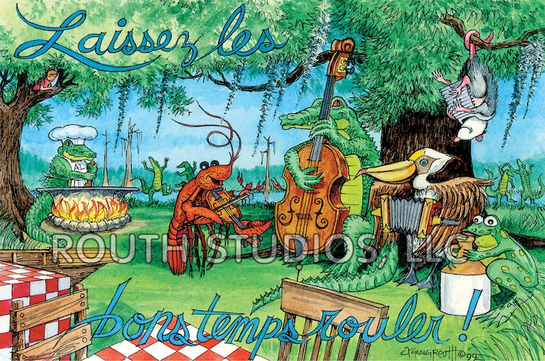 Louisiana Art Print Cajun Zydeco Party Swamp Scene. Cypress - Etsy