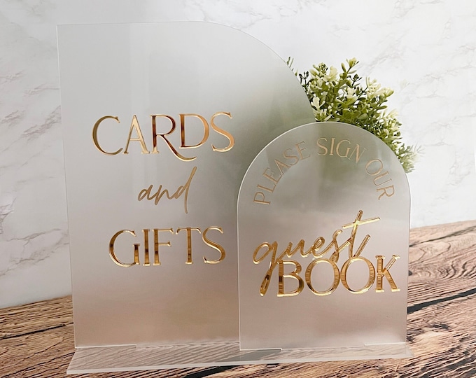 Frosted Arch Acrylic Duo Sign, Cards and Gifts Sign, Guestbook Sign ...