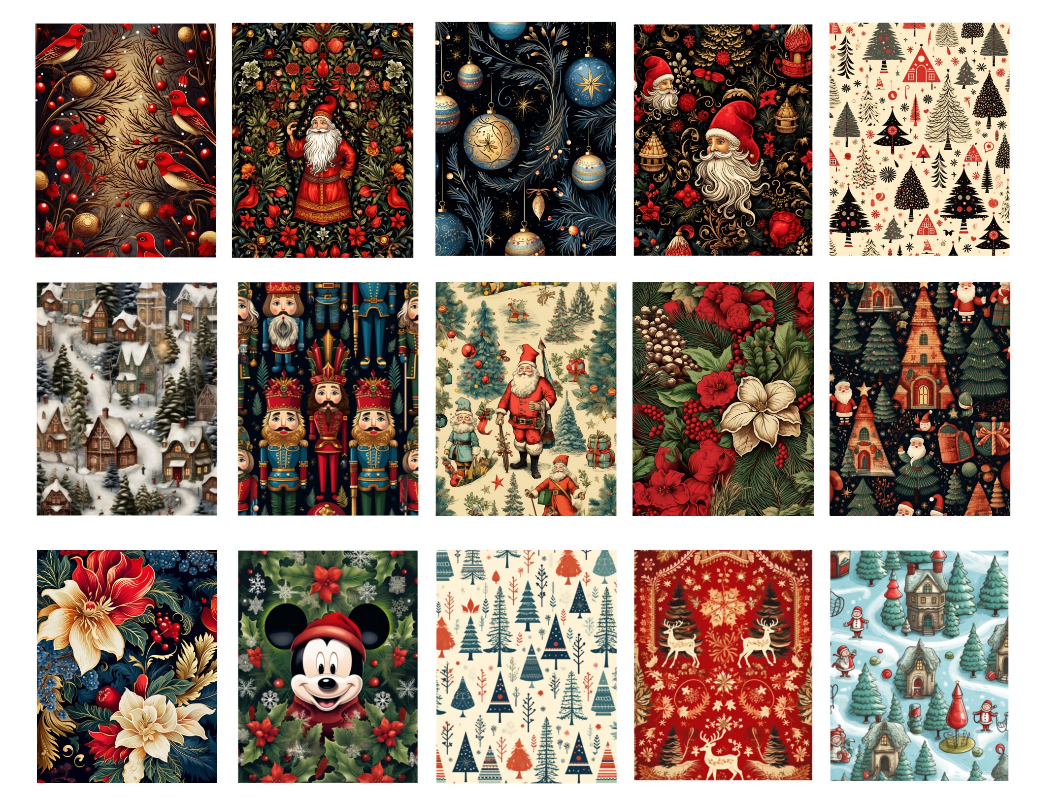 15 Holiday Design Printable Paper Pack for Use in Wrapping - Etsy