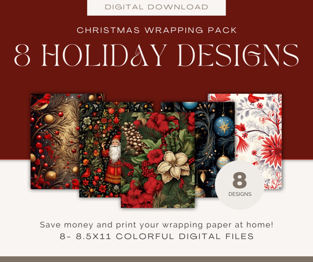 8 Pack of Holiday Digital Paper Designs for Scrapbooking, Gift Wrapping ...