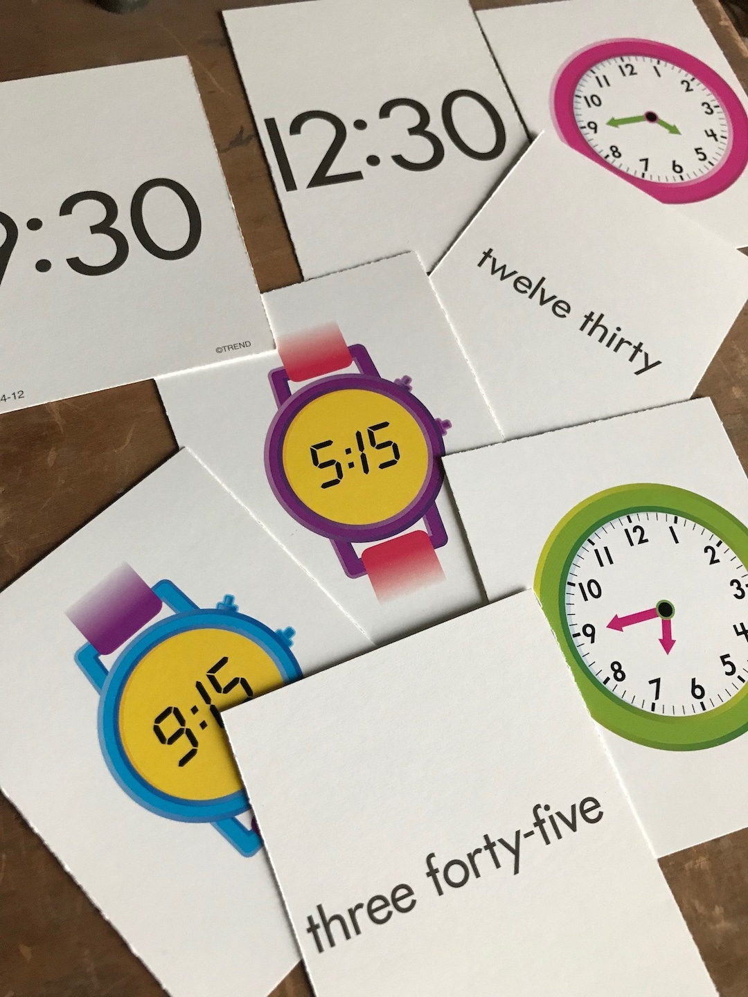 Vintage Time Flash Cards . Clock Cards . Set of Ten/two Sided ...
