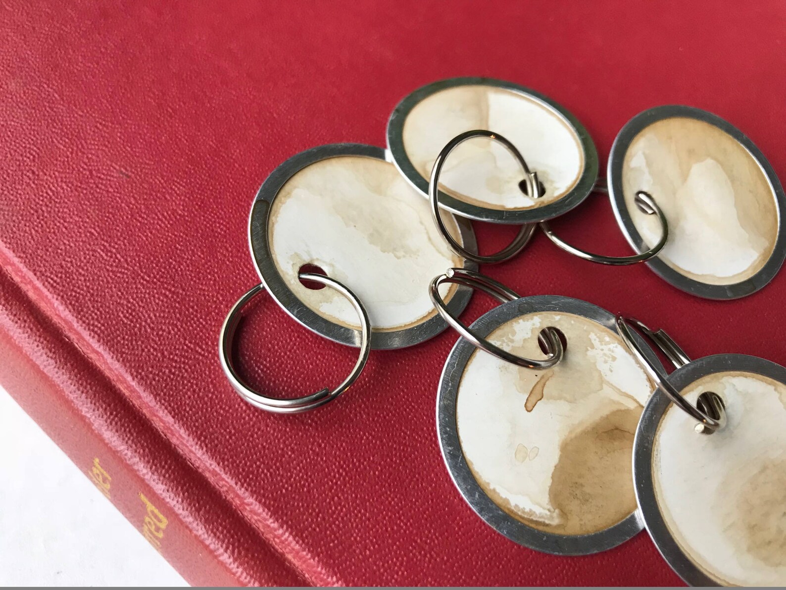 Altered Vintage Stained Key Tags . Set of SIX . Metal Rim Tags - Etsy